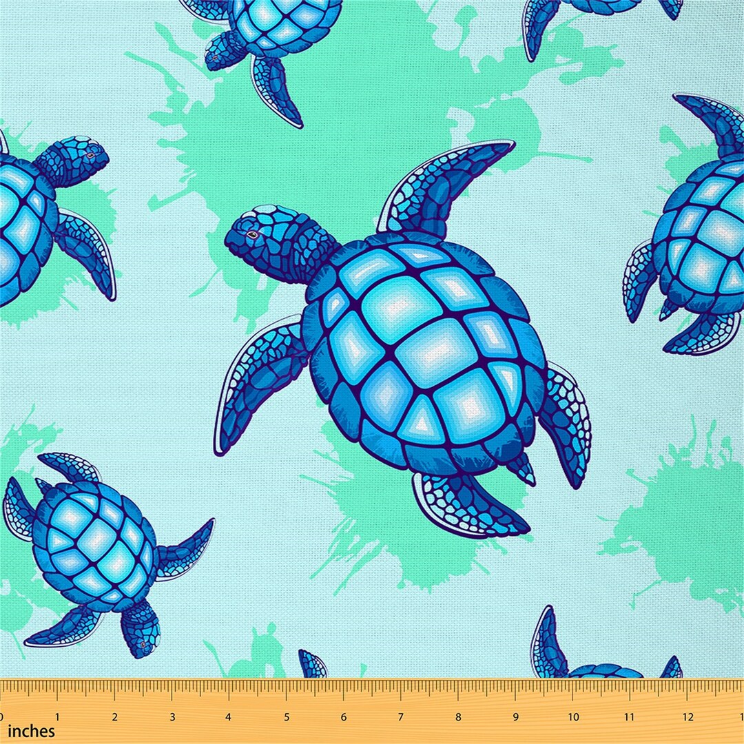 Sea Turtle Polyester Fabric by the Yard, Cute Ocean Animal Sewing ...