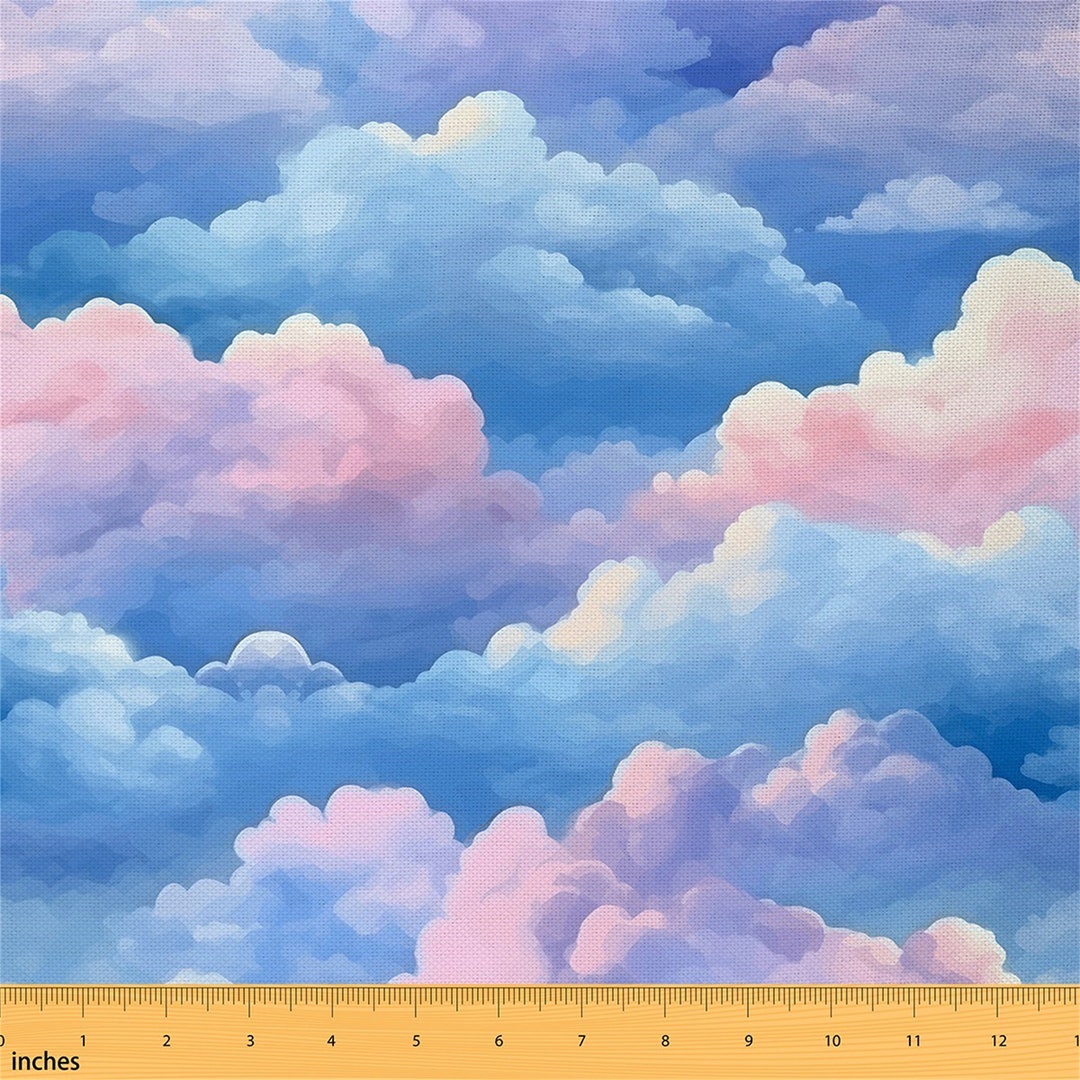 Pink Blue Clouds Fabric by the Yard, Watercolor Fantasy Sky Polyester ...