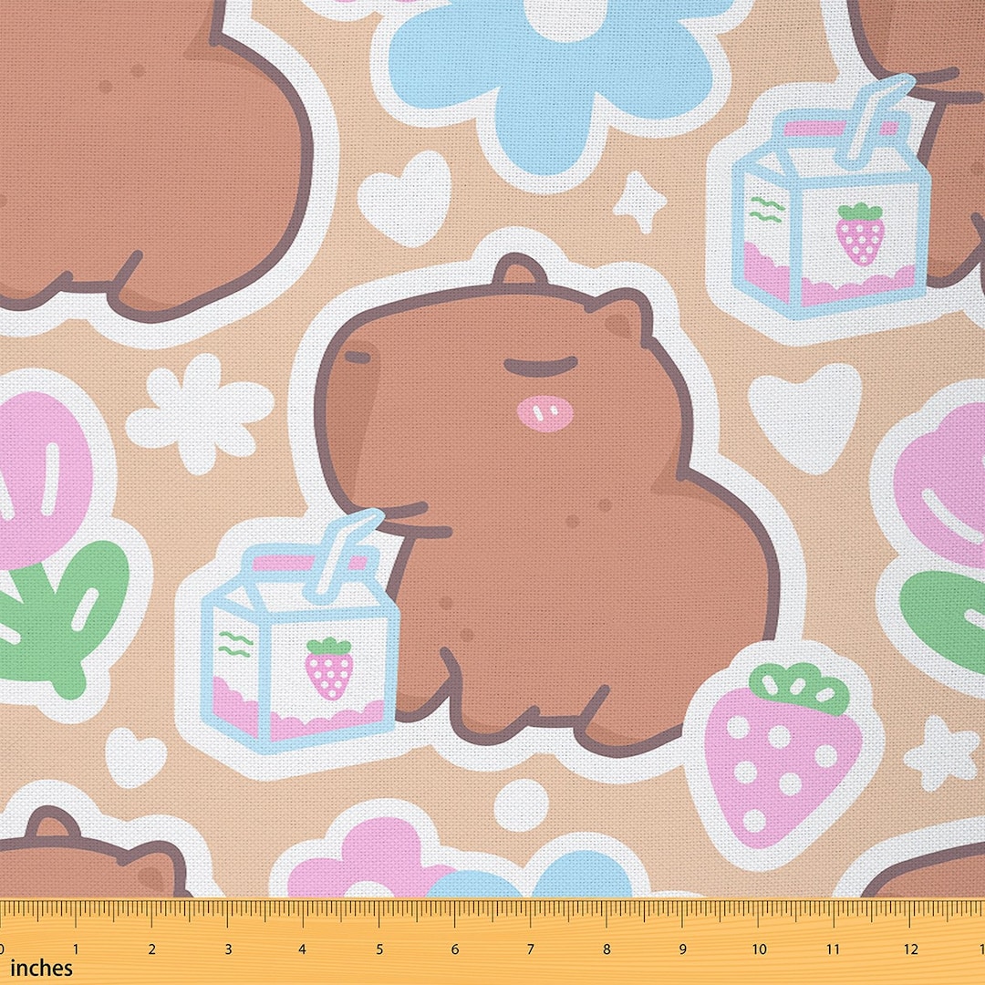 Cartoon Capybara Fabric by the Yard Lovely Animal Stick - Etsy