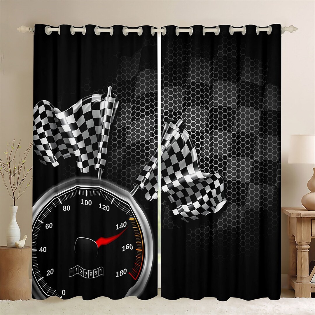 Racing Car Handmade Window Curtains Grid Flag Checkerboard - Etsy