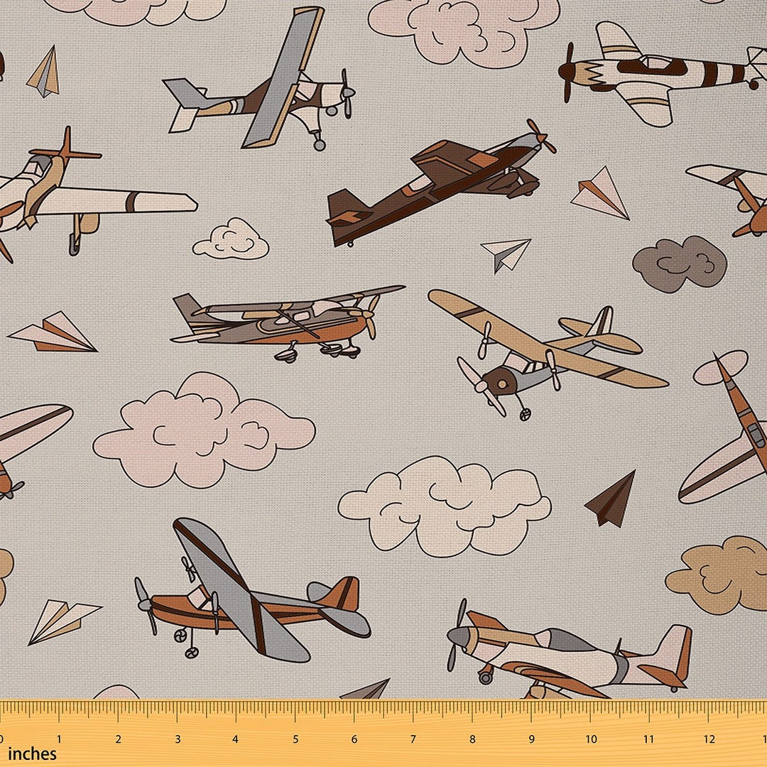 Aviation Aircraft Polyester Fabric by the Yard, Sky Airplane Sewing ...