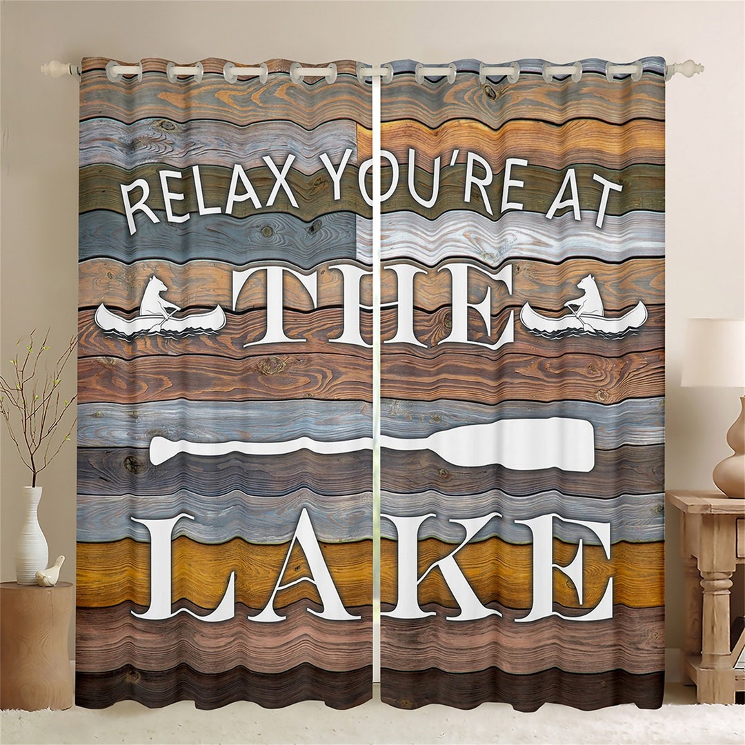 Lake House Theme Handmade Curtains, Fishing Boating Curtain Set, White ...