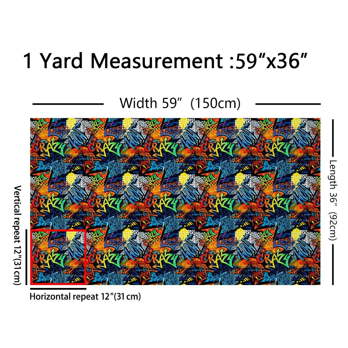 Hippie Graffiti Polyester Fabric by the Yard Colorful Street - Etsy