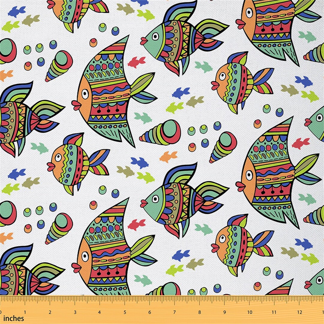 Fish Handmade Fabric by the Yard, Cartoon Tropical Fishes Fabric for ...