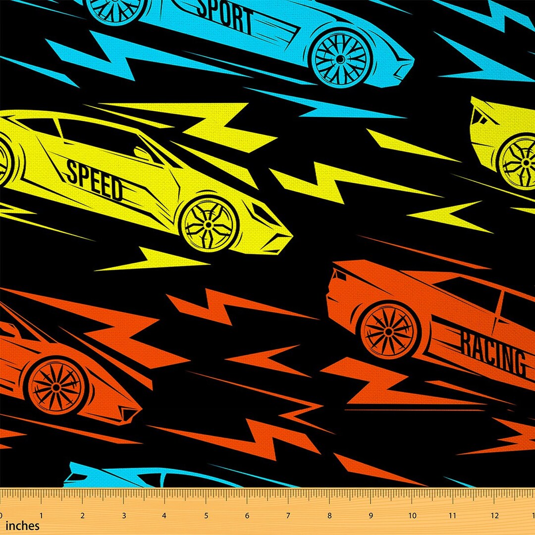 Racing Car Polyester Fabric by the Yard, Extreme Sports Competition ...