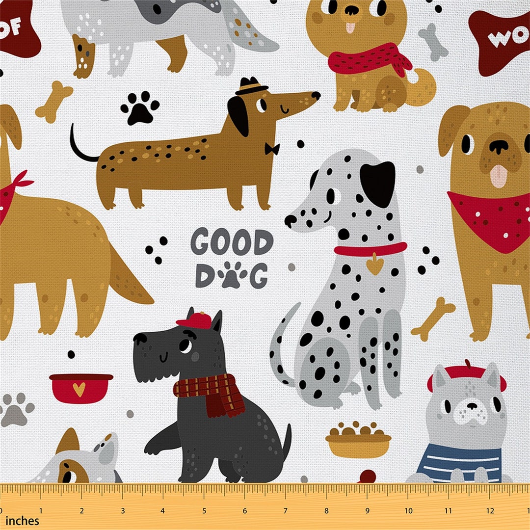 Cute Dogs Polyester Fabric by the Yard, Cartoon Animal Family Pet ...
