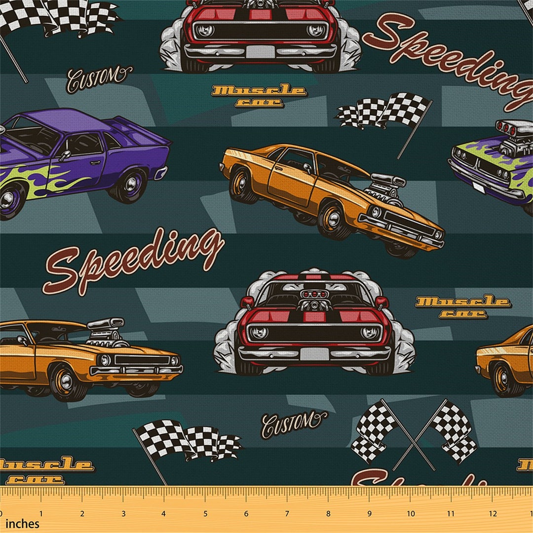 Racing Car Graffiti Fabric by the Yard, Extreme Sport Hippie Polyester ...