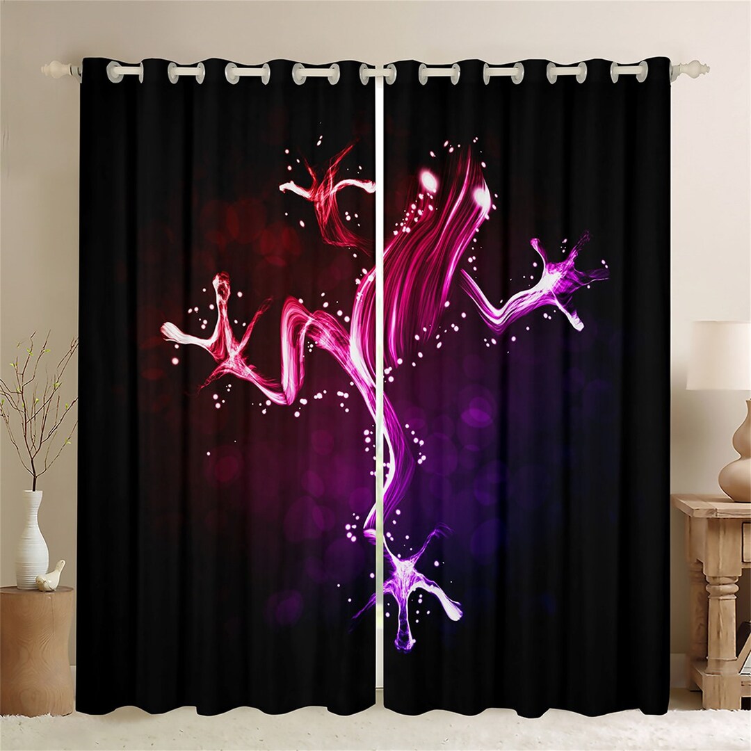 Neon Red Frog Window Curtains, Fashion Glowing Frog Abstract Wild ...