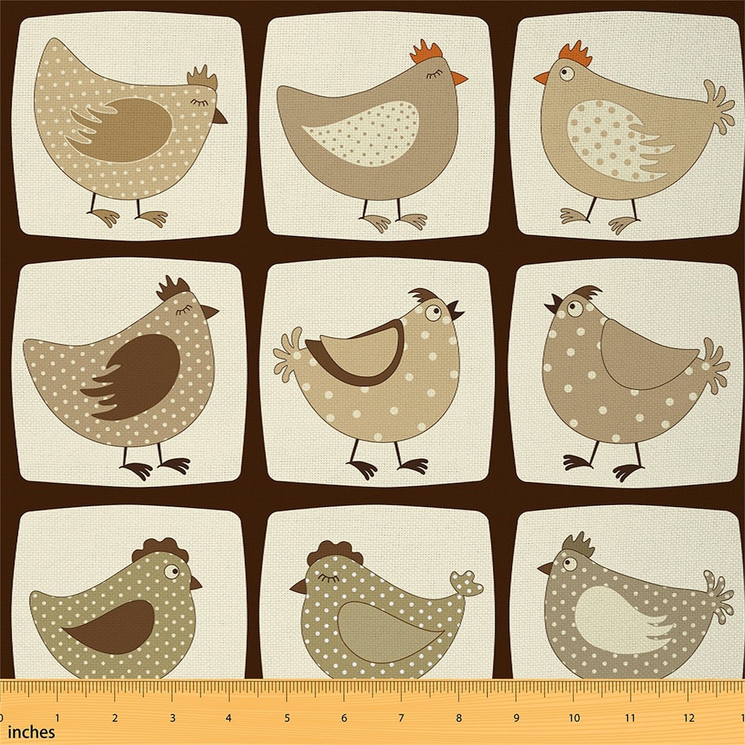 Cartoon Chicken Fabric by the Yard, Rustic Animal Cute Rooster Fabric ...