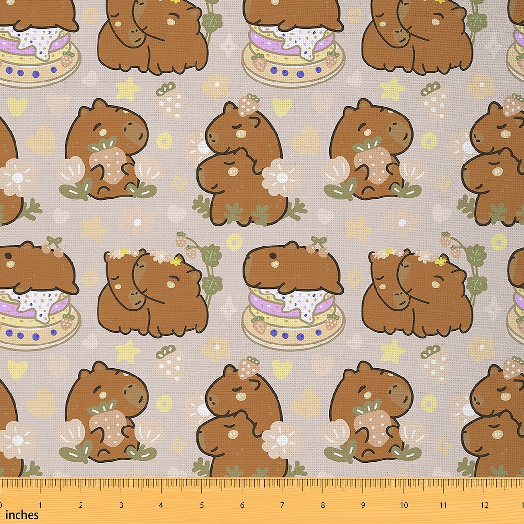 Cartoon Capybara Polyester Fabric by the Yard, Lovely Wild Animal Brown ...