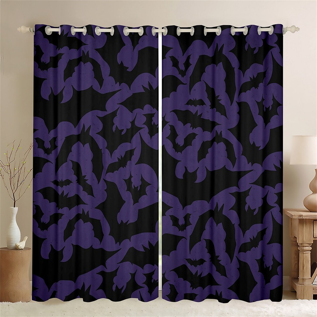 Handmade Bats Curtain, Halloween Theme Animal Silhouette Print Window ...
