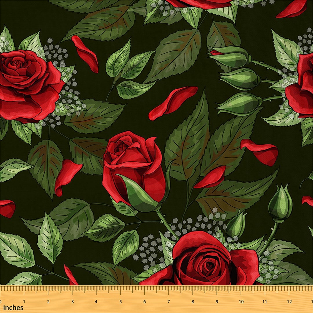 Red Roses Fabric by the Yard, Watercolor Flowers Romantic Fabric for ...