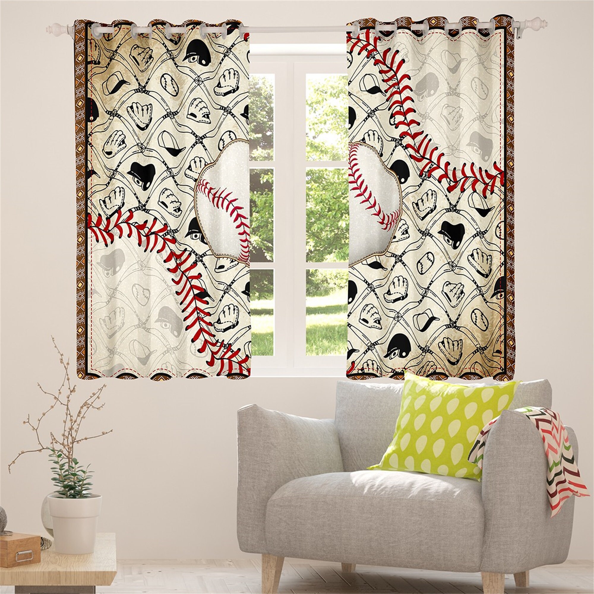 Baseball Window Curtain Set Sports Ball Game Helmet Gloves - Etsy