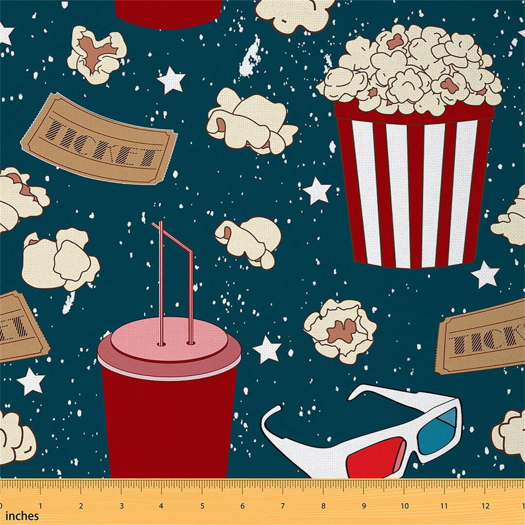 Popcorn Polyester Fabric by the Yard, Movie Time Cinema Fabric for ...