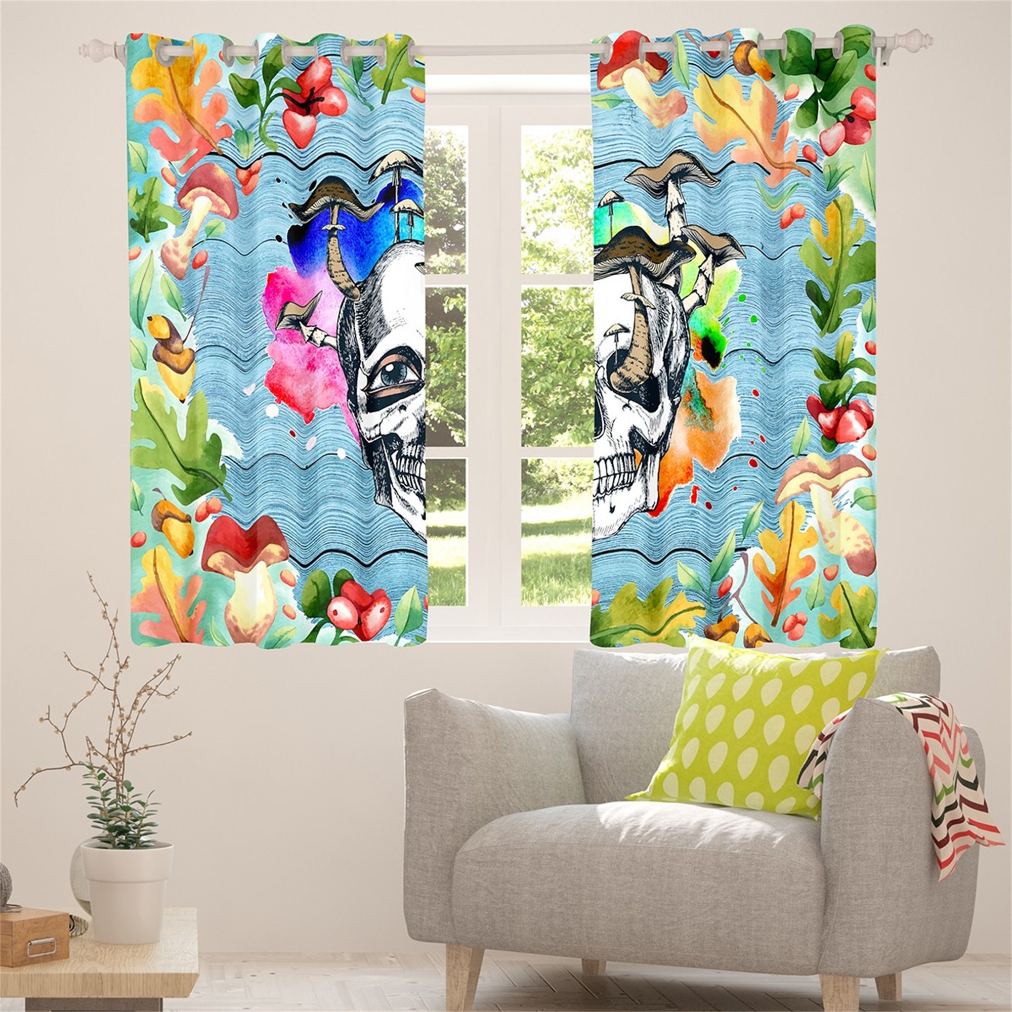 Gothic Skull Skeleton Window Curtains Botanical Plants - Etsy