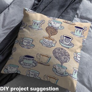 Afternoon Tea Polyester Fabric by the Yard, Coffee Milk Tea Graffiti ...