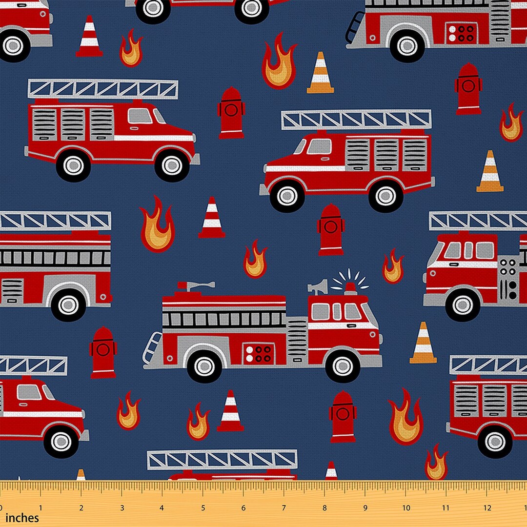 Firefighting Truck Fabric by the Yard, Fire Engine Polyester Fabric for ...