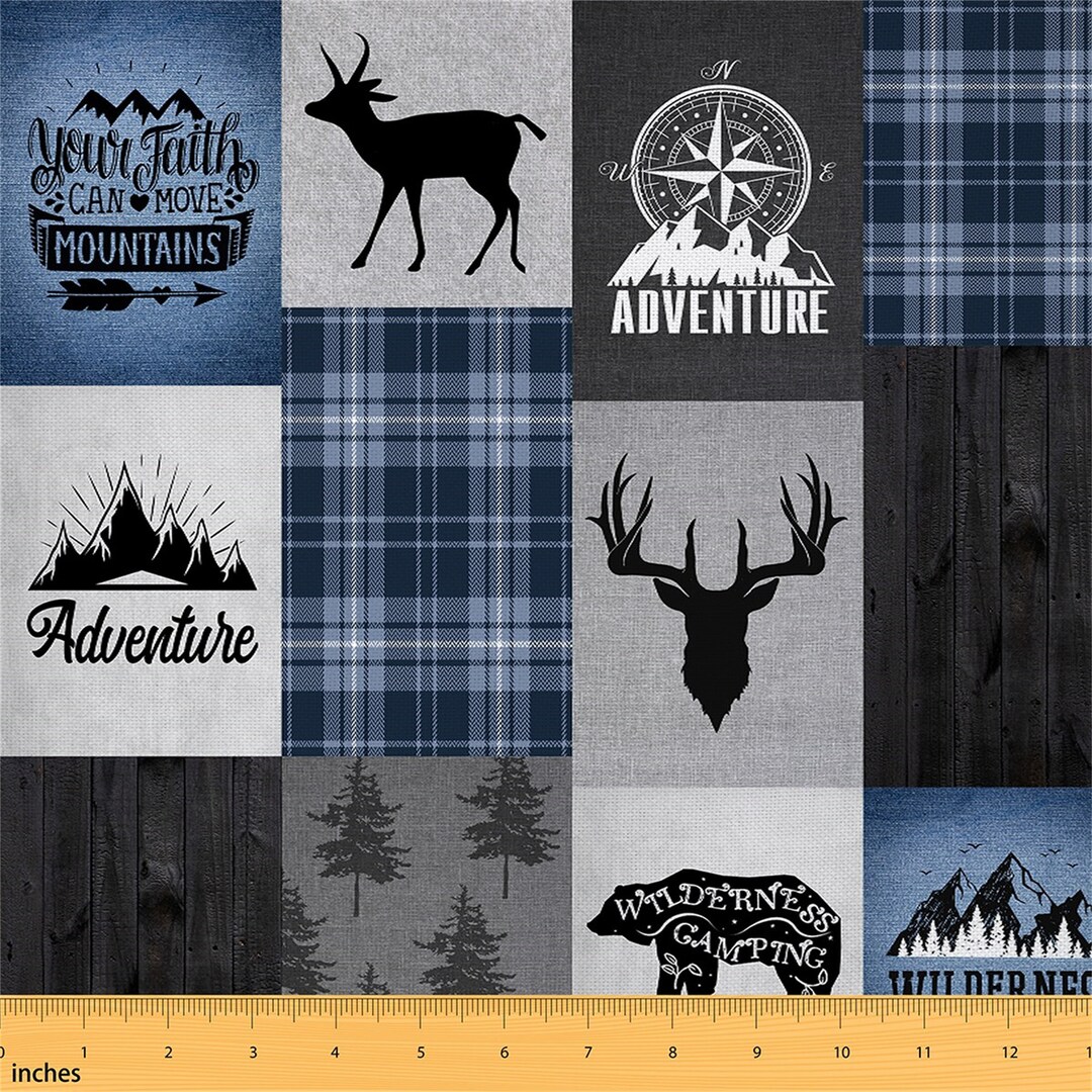 Nature Adventure Fabric by the Yard, Deer Antler Bear Elk Wild Animal ...