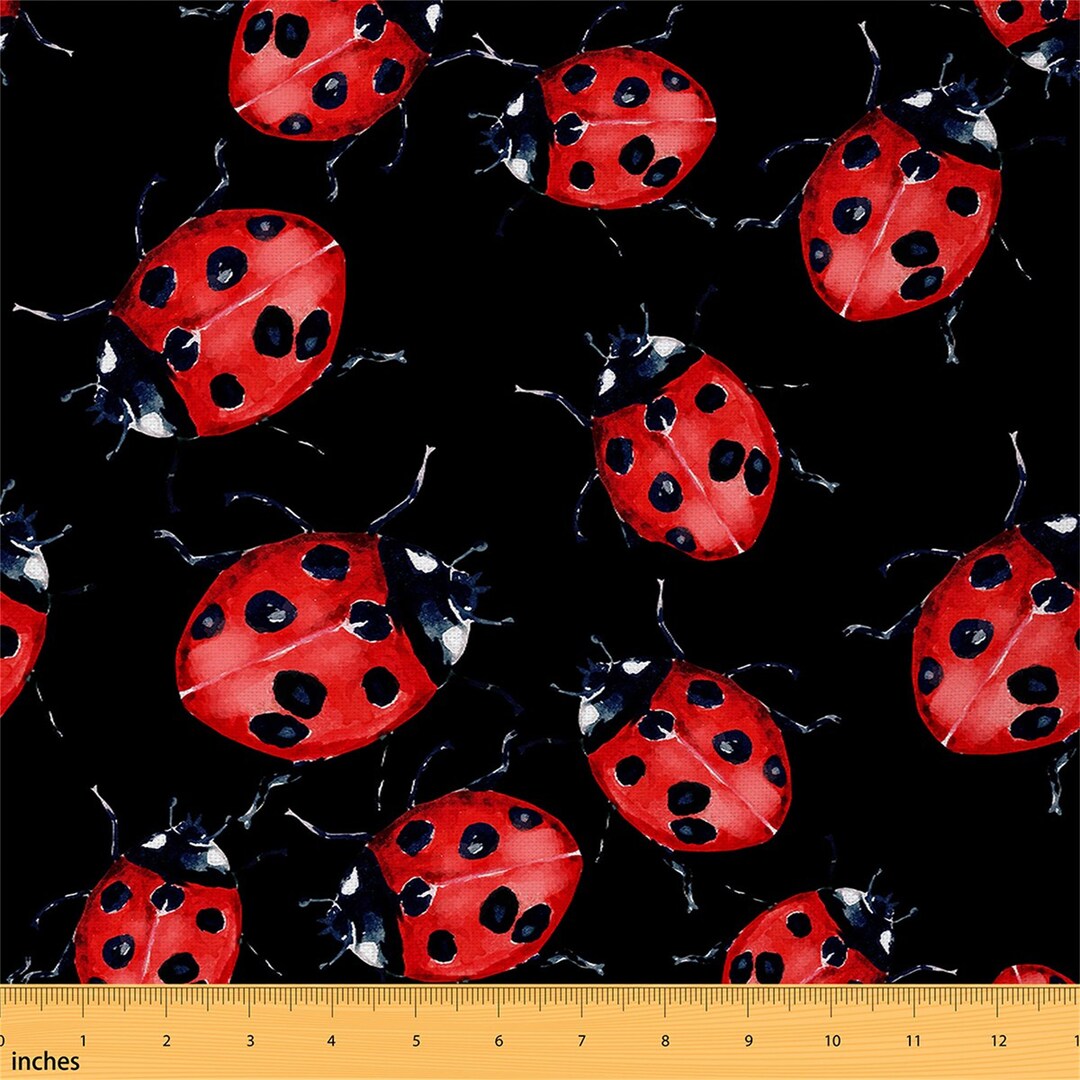 Red Ladybug Polyester Fabric by the Yard, Watercolor Animal Fabric for ...