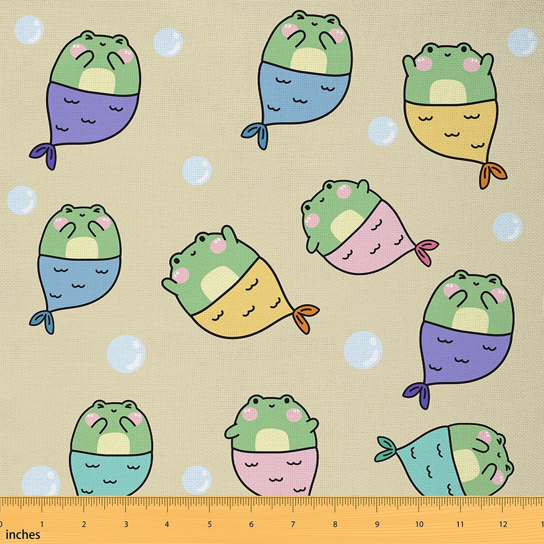 Cartoon Cute Frog Fabric by the Yard, Colorful Mermaid Tail Polyester ...
