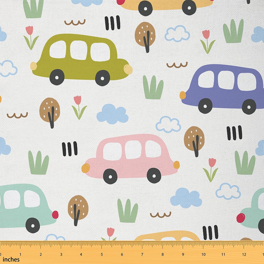 Cartoon Cars Kids Fabric by the Yard, Colorful Vehicles Fabric for ...