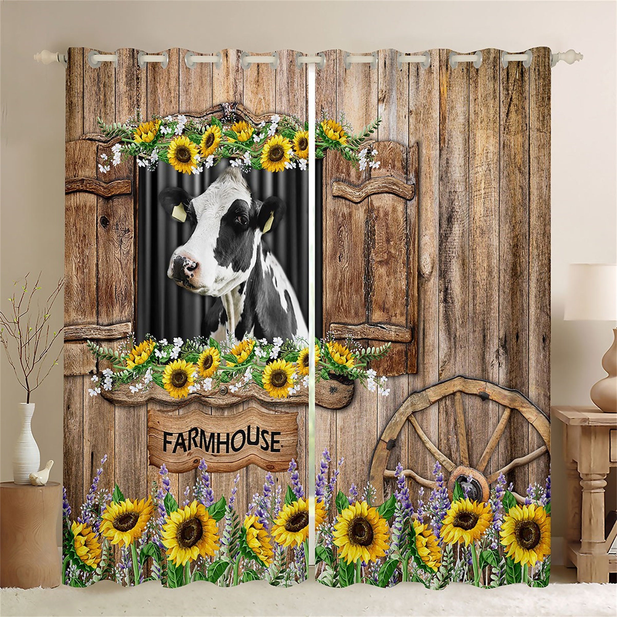 Cow Farm Animal Window Curtains Rustic Farmhouse Wooden Barn - Etsy