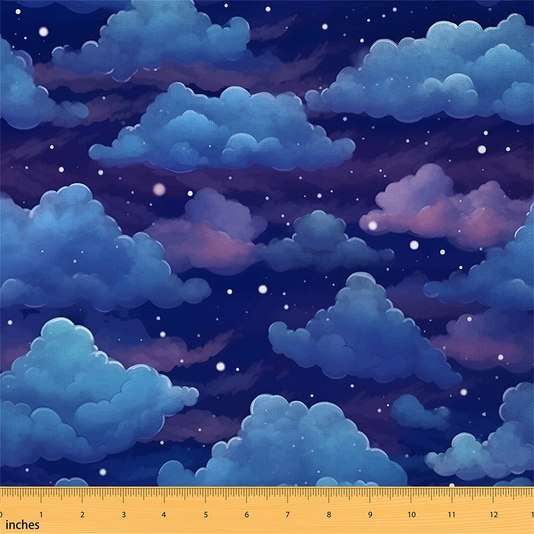 Starry Night Sky Fabric by the Yard, Blue Purple Clouds Fabric for ...
