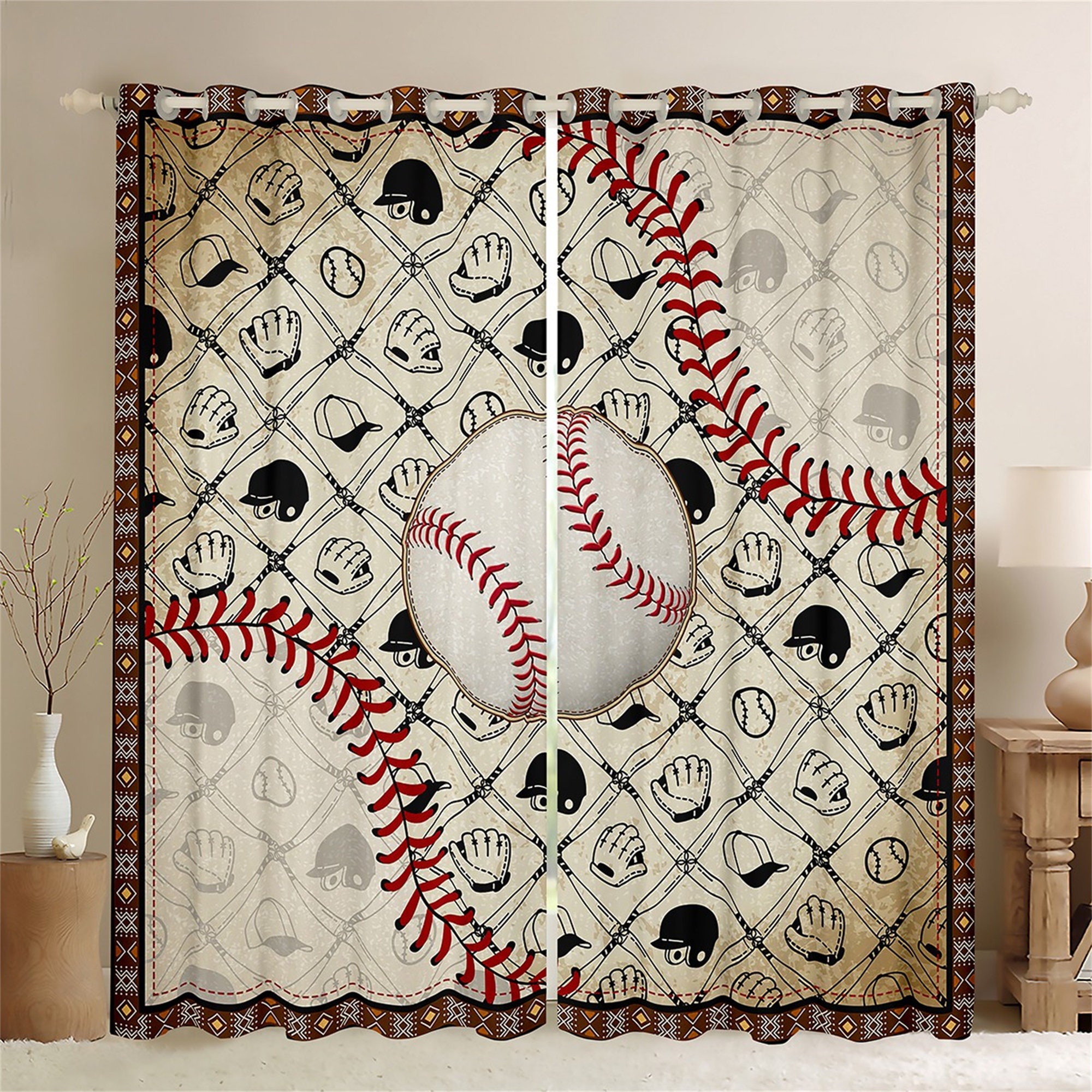 Baseball Window Curtain Set Sports Ball Game Helmet Gloves - Etsy