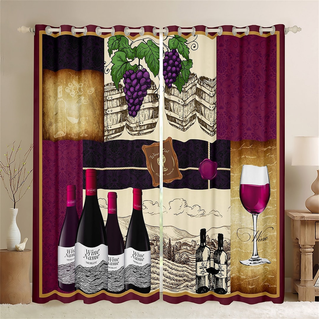 Red Wine Window Curtains, South France Winery Retro Elegant Window ...