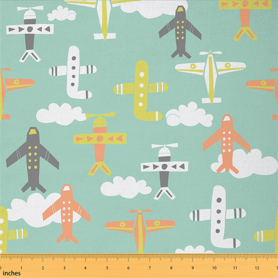 Airplane Polyester Fabric by the Yard, Cartoon Plane Kids Fabric for ...