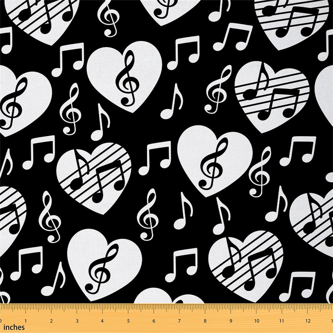 Musical Notes Fabric by the Yard, Black White Music Fabric for ...