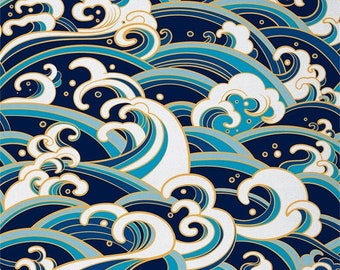 Blue Waves Ocean Nautical Fabric Japanese Waves by Sveta Aho Wave ...
