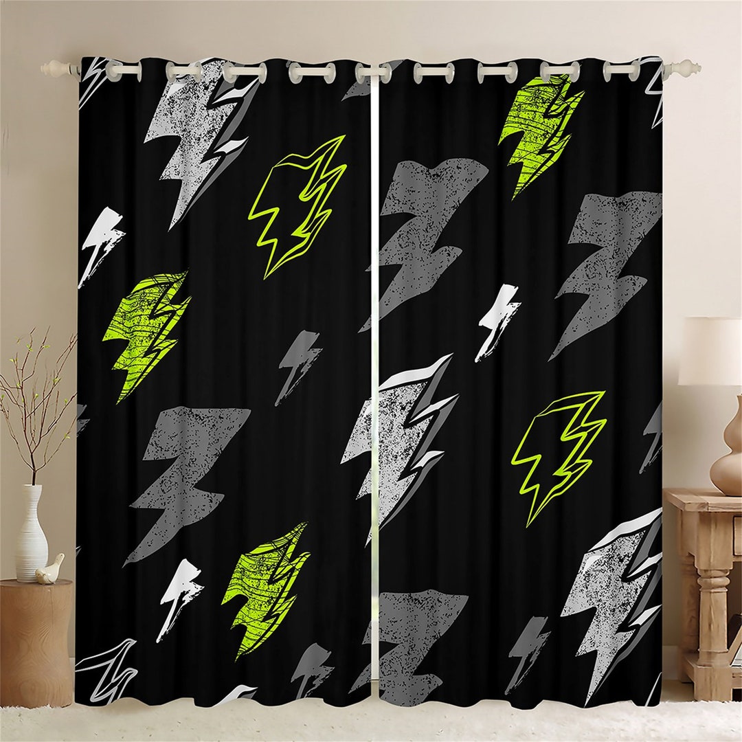 Game Flash Lightning Window Curtains, Hand Paint Graffiti Silhouette ...