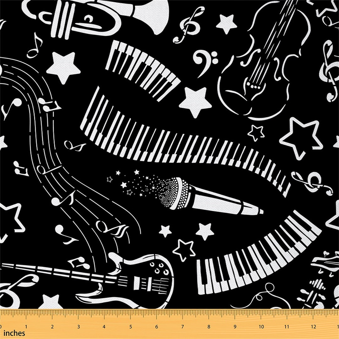 Music Polyester Fabric by the Yard, Musical Notes Fabric for DIY ...