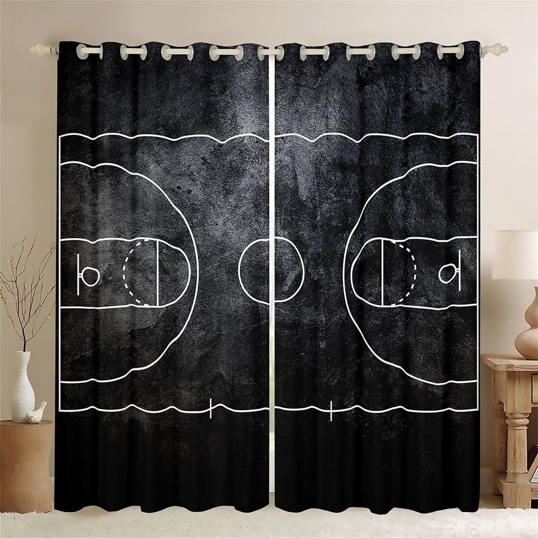 Black Basketball Window Curtain Set, Graffiti Basketball Court Curtains ...