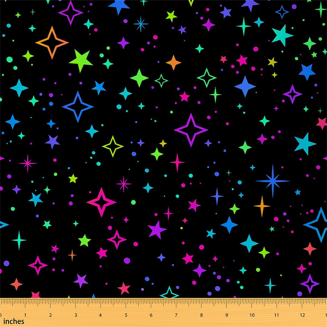 Colorful Stars Polyester Fabric by the Yard, Rainbow Neon Starry Galaxy ...