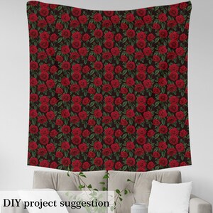 Red Roses Fabric by the Yard, Nature Botanical Plant Flower Sewing ...