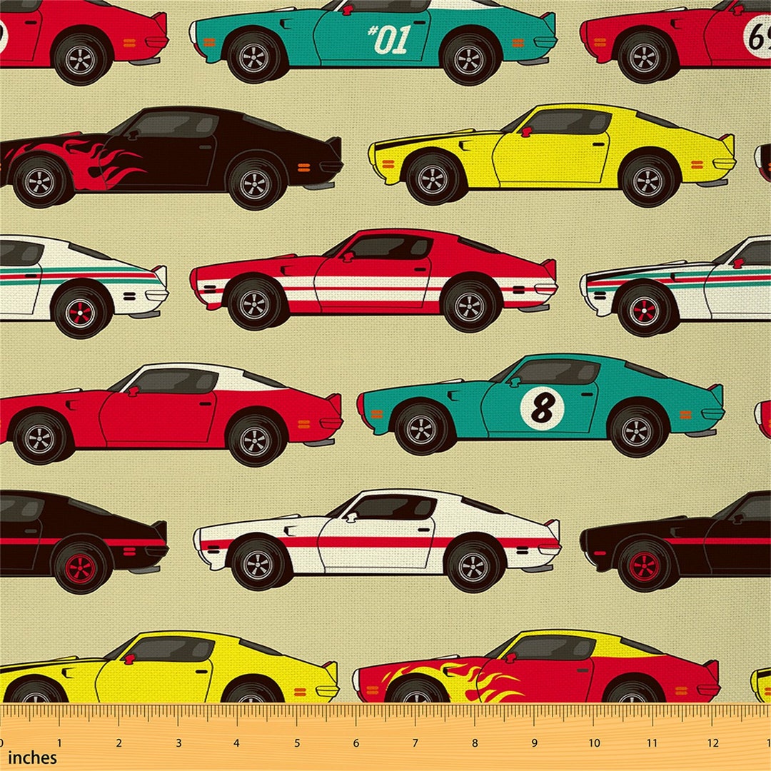 Racing Car Fabric by the Yard, Colorful Sports Car Polyester Fabric ...