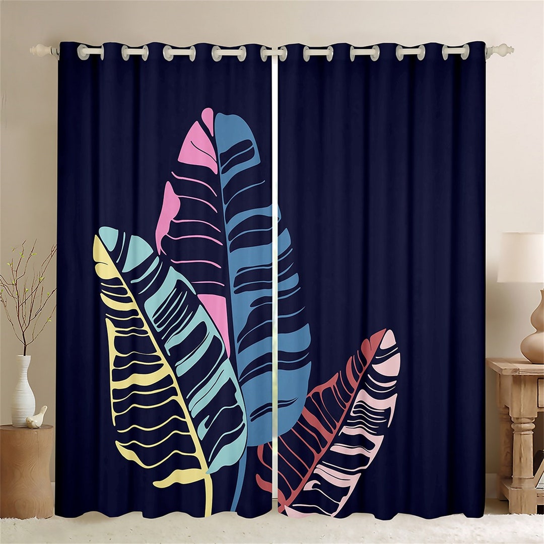 Palm Leaves Window Curtain Set, Tropical Plant Nature Botanical Window ...
