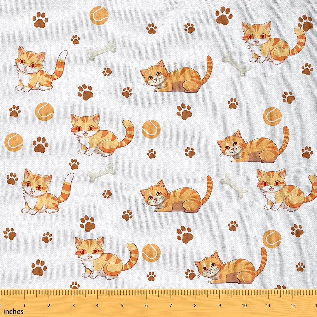 Tabby Cat Polyester Fabric by the Yard, Lovely Family Pet Animal Sewing ...