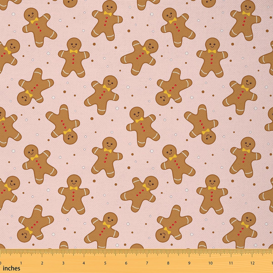 Cartoon Gingerbread Fabric by the Yard, Christmas Lovely Pink Fabric ...