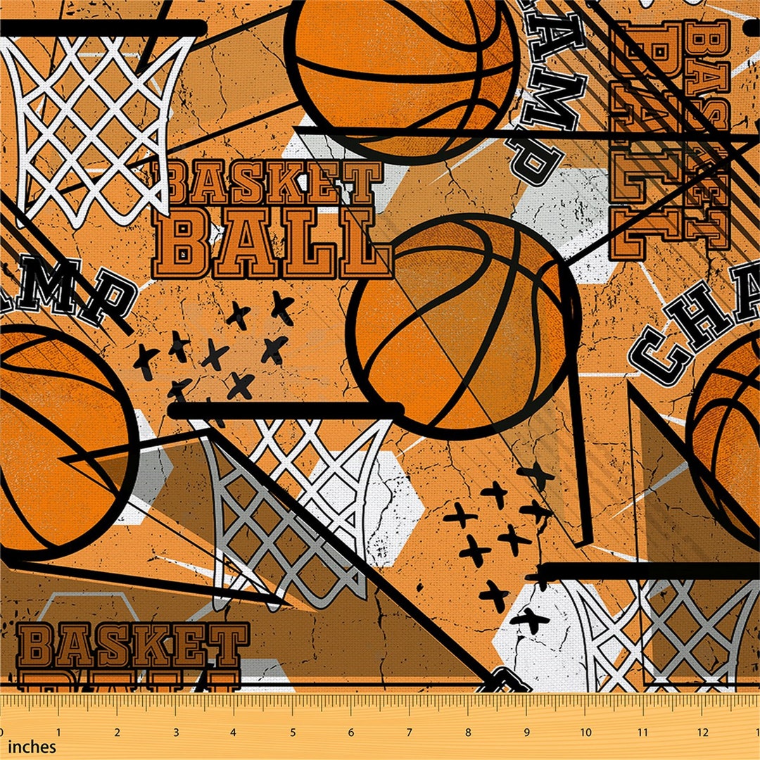 Basketball Polyester Fabric by the Yard, Sports Ball Game Orange Sewing ...