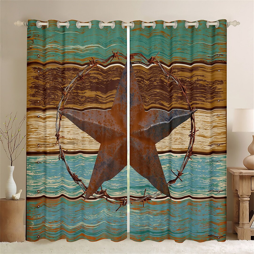 Western Star Handmade Window Curtains, Retro Wooden Plank Cottage ...