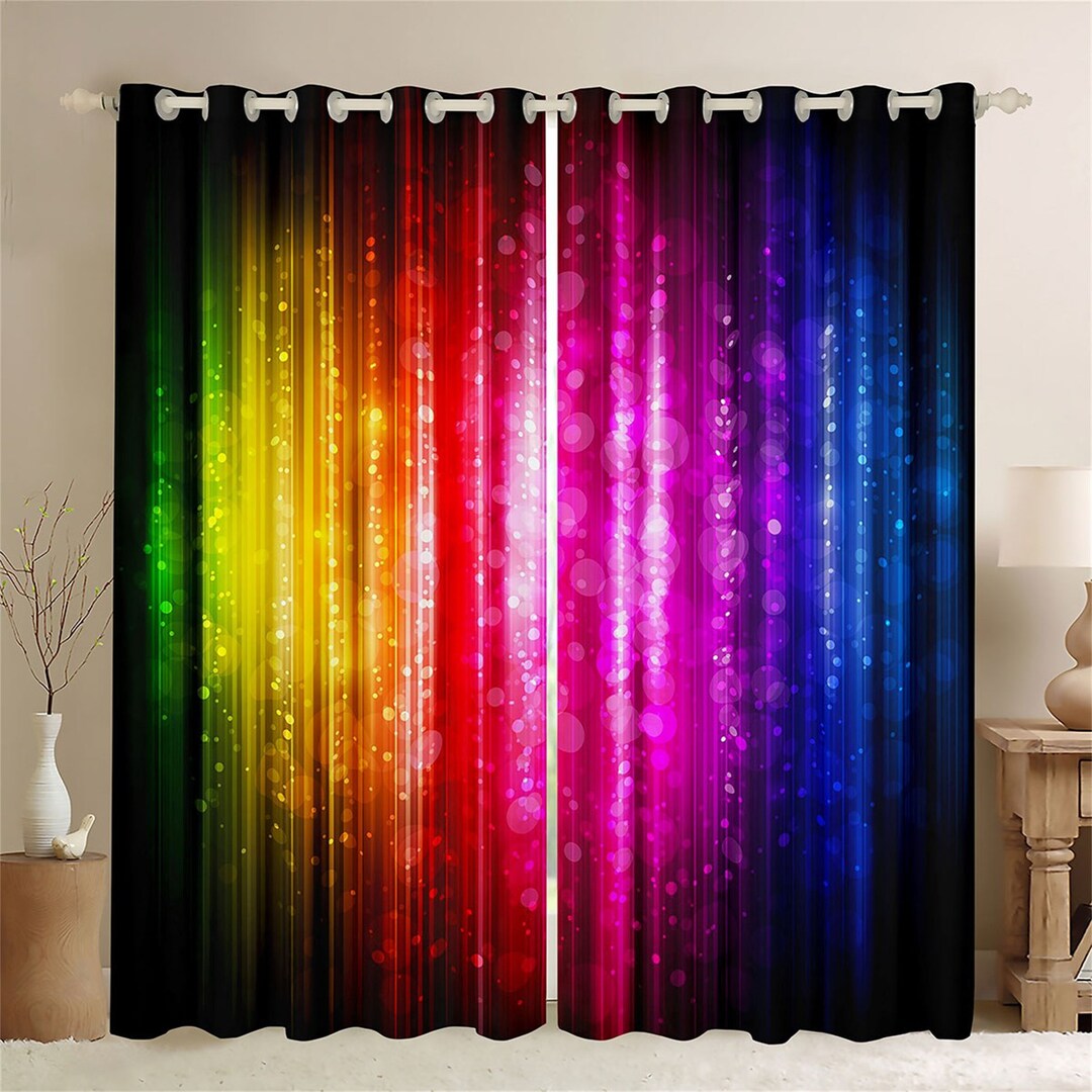 Rainbow Window Curtain Set Neon Lights Glitter Modern Window - Etsy