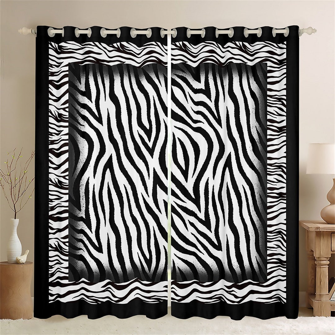 Zebra Print Window Curtains, Wild Animal Skin/fur Print not Real Window ...