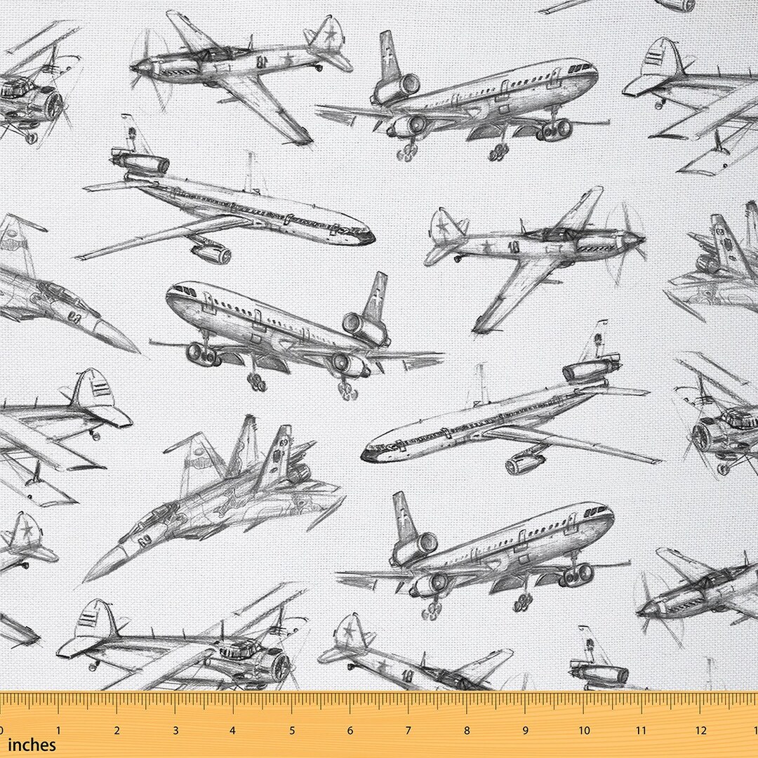 Sky Plane Polyester Fabric by the Yard, Aviation Fighting Airplane ...