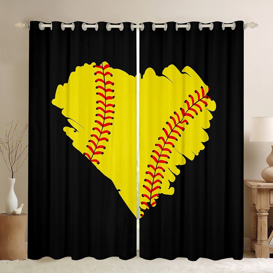Baseball Window Curtain Set, Sports Ball Game Softball Curtains, Love ...