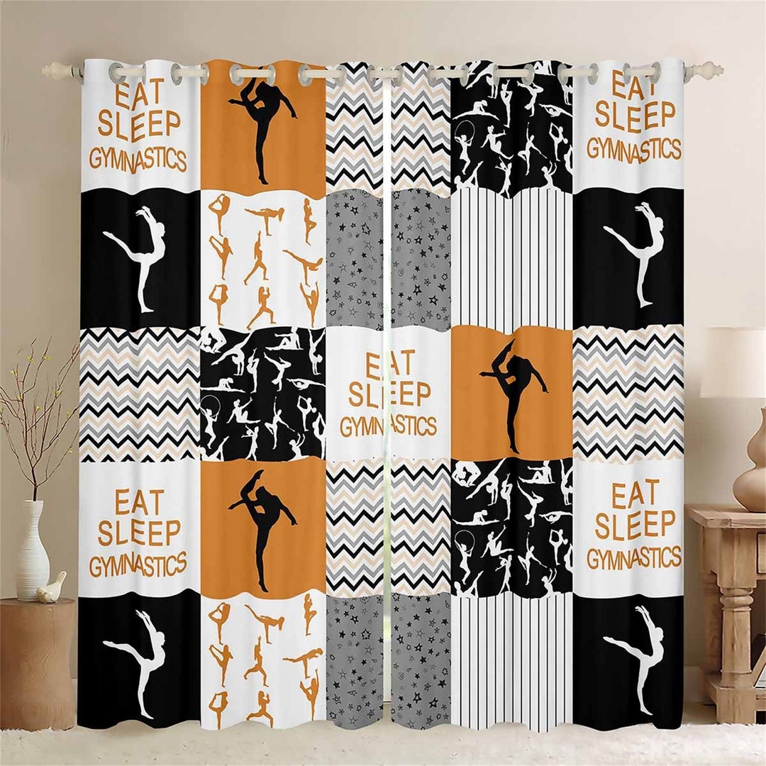Handmade Gymnastics Window Curtain, Gymnast Silhouette Sports Dancing ...