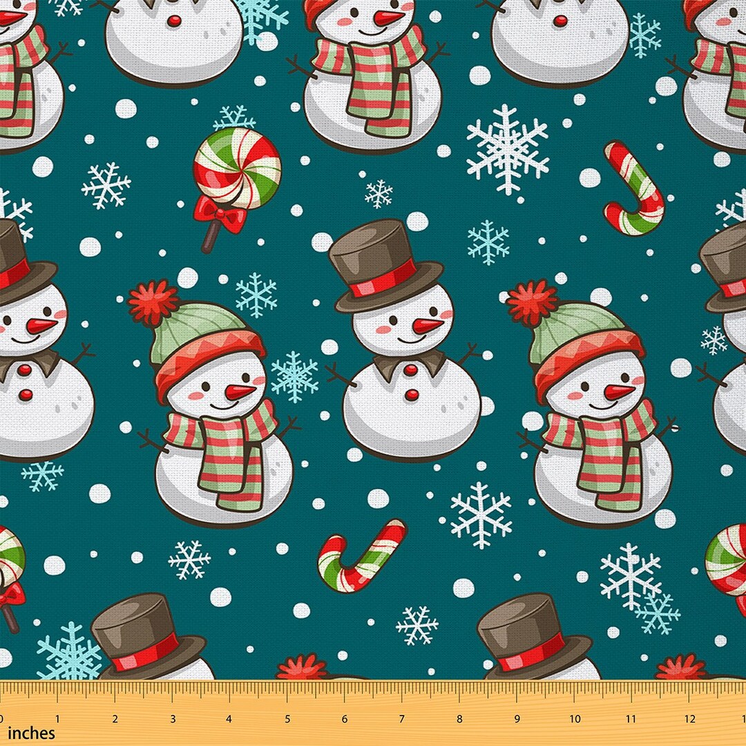 Cartoon Snowman Fabric by the Yard, Merry Christmas Polyester Fabric ...