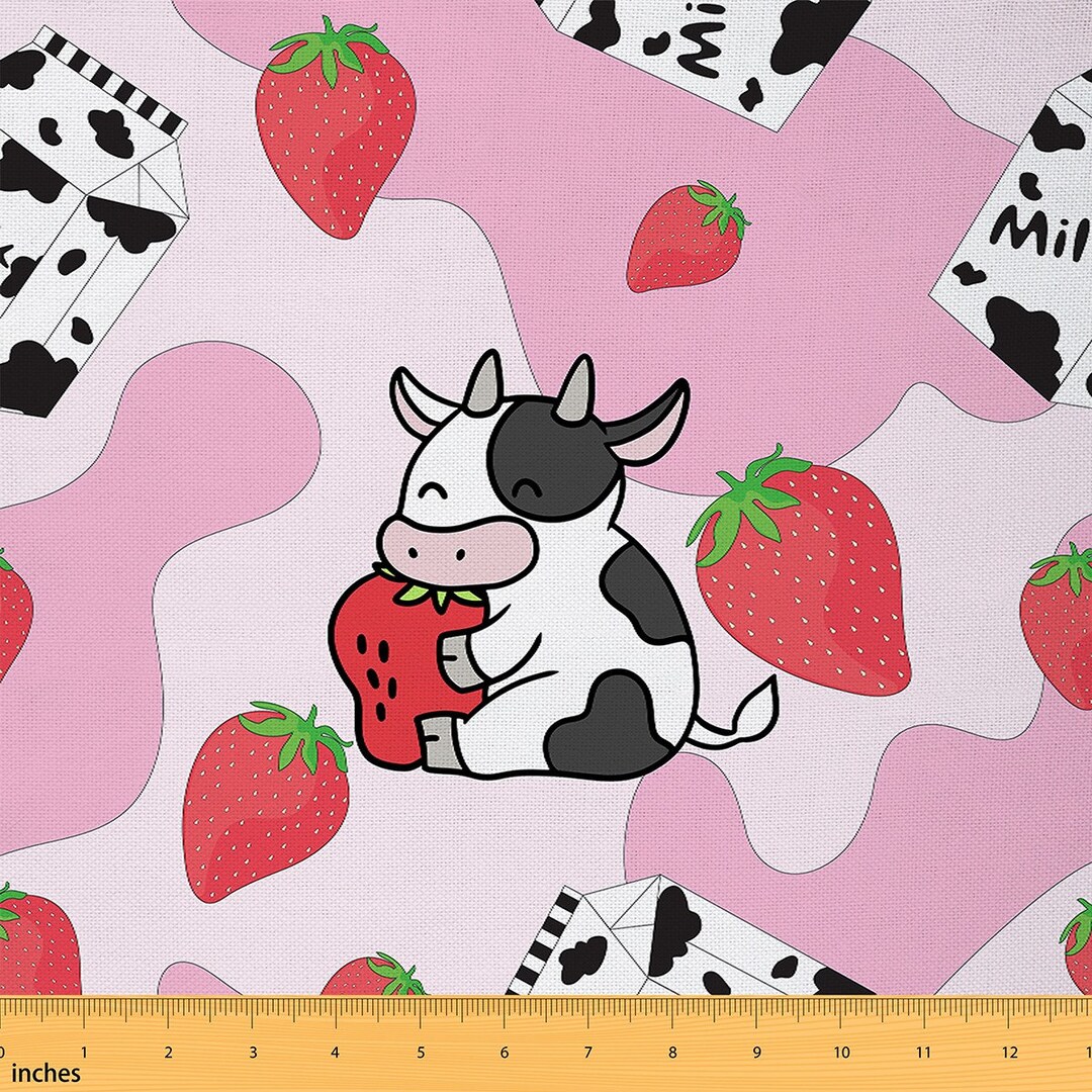 Cartoon Cow Polyester Fabric by the Yard, Cute Animal Pink Cowhide ...